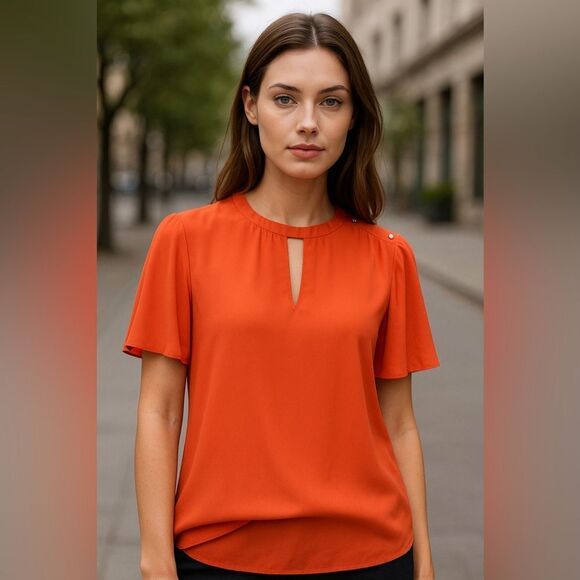 Avenue | Tops | 7th Avenueflutter Sleeve Bright Orange Blouse Small ...